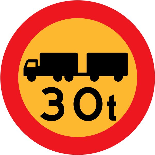 30 Ton Trucks Road Sign Vector Clip Art Free SVG